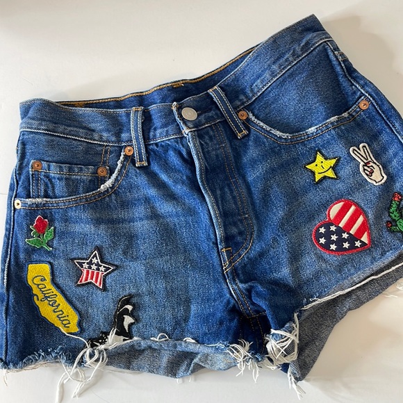 Levi's | Shorts | Levis Premium Denim 5 Blue Jean Shorts With Patches ...